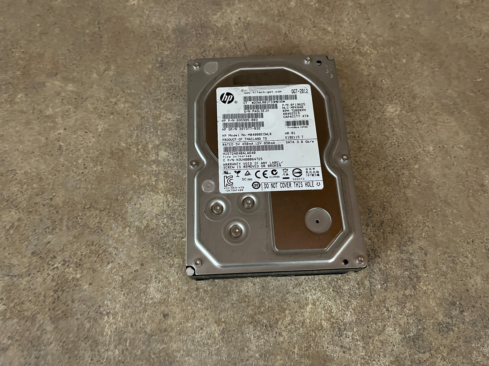 HPE HGST 4TB 3.5" 7.2K RPM 3 GBPS SATA MIDLINE MB4000ECWLR LFF HDD C1-1 ...
