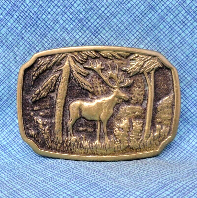 Bull Moose Brass Belt Buckle Hunter Sportsman Spirit Animal Vtg 80s BTS ...