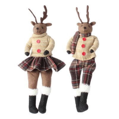 NEW!~RAZ Imports~15" Sitting Reindeer Couple~Set 2~Ornament/Deer/Buck ...