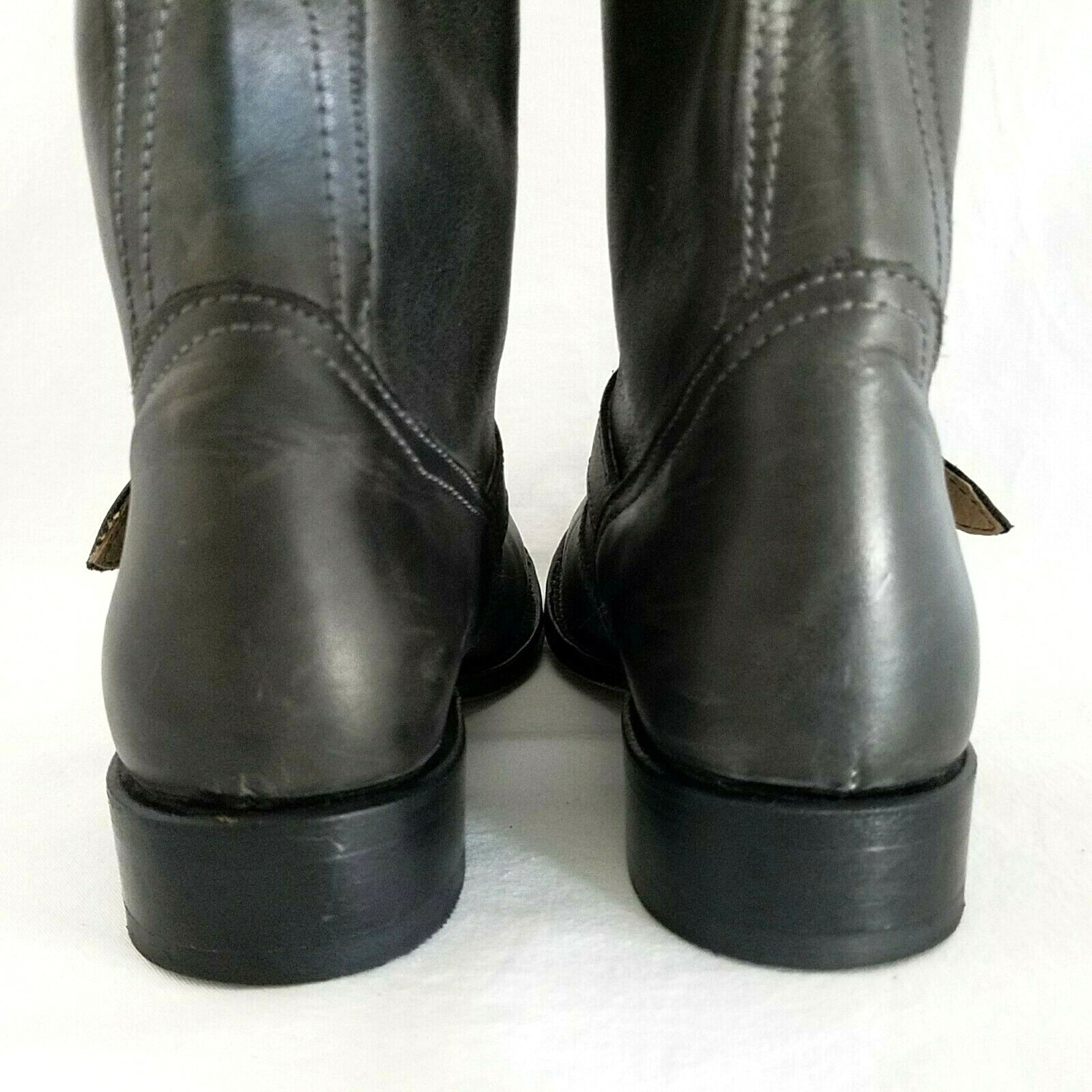 SENDRA Tall Riding Boots Gray Leather Buckles Spain W… - Gem
