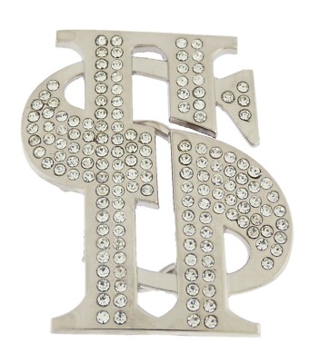Dollar Sign Belt Buckle US Currency Blinged Out Silver Rhinestone Punk ...