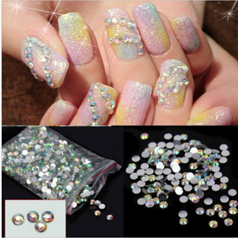 1000Pcs 4mm Nail Art Facets Rhinestone Flatback Crystal AB Round Bead ...