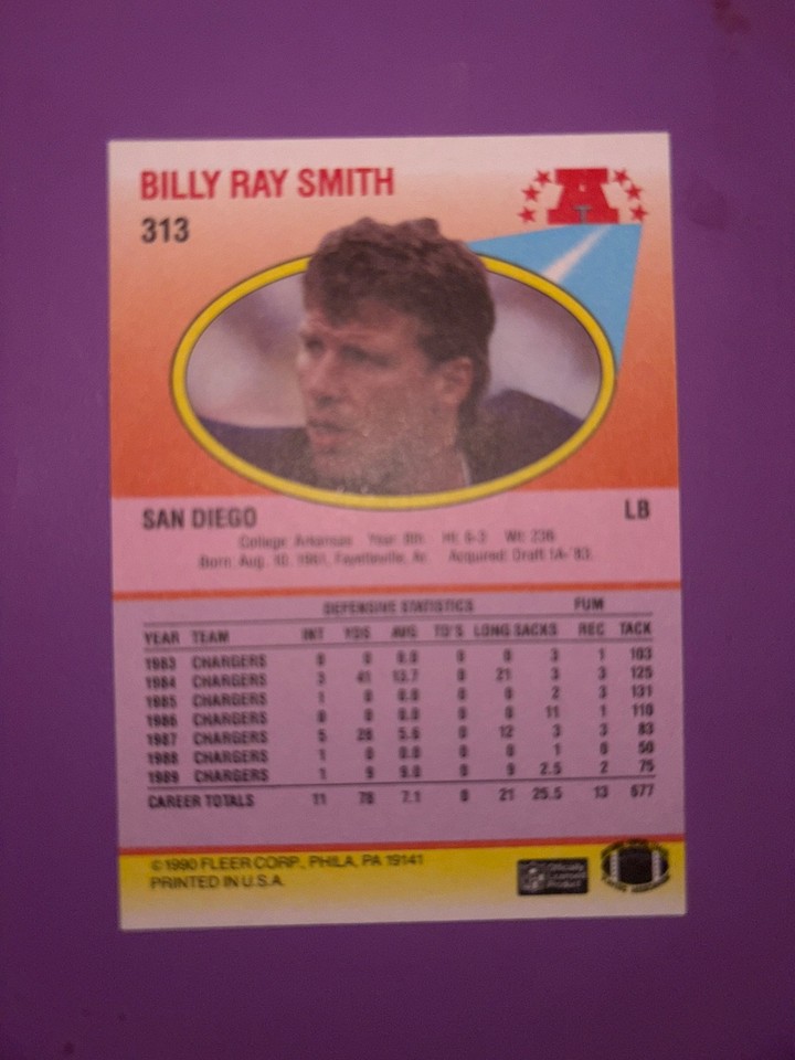 1990 Fleer #313 Chargers Billy Ray Smith Football Card | eBay