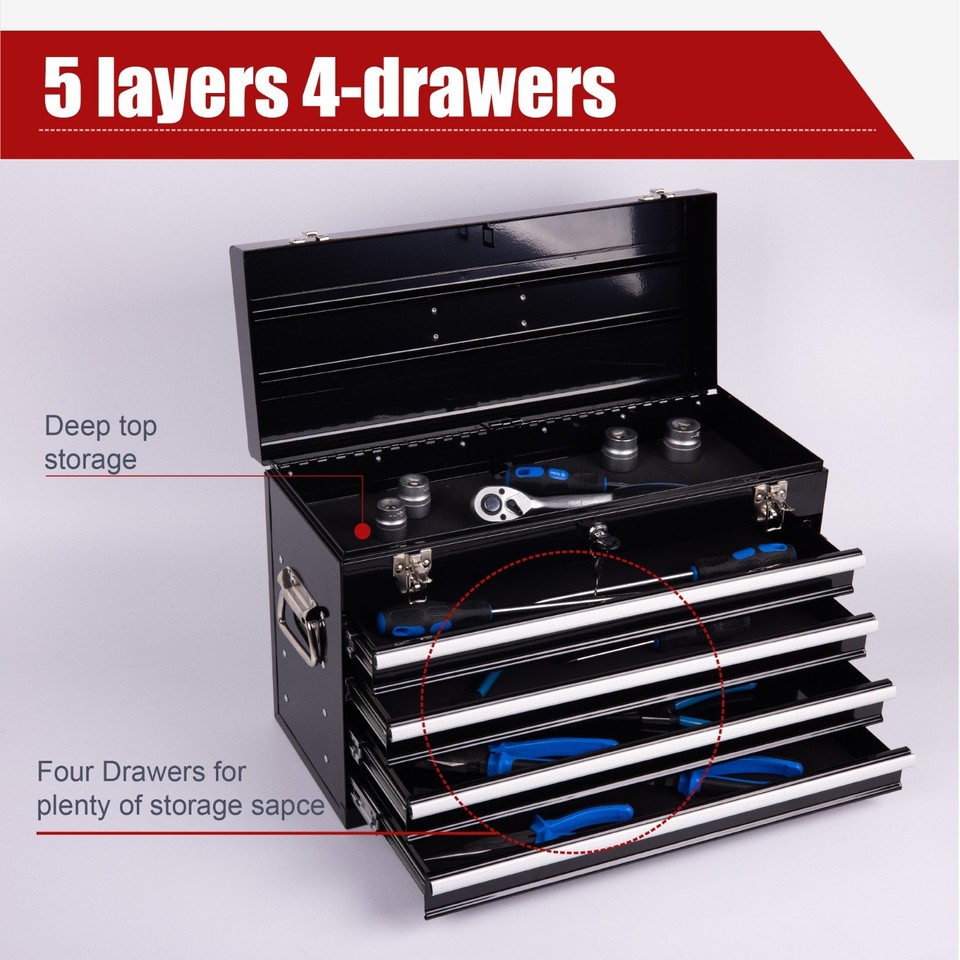 Tool Box 21-inch Portable Metal Tool Box with 4 Drawers Tool Chest ...
