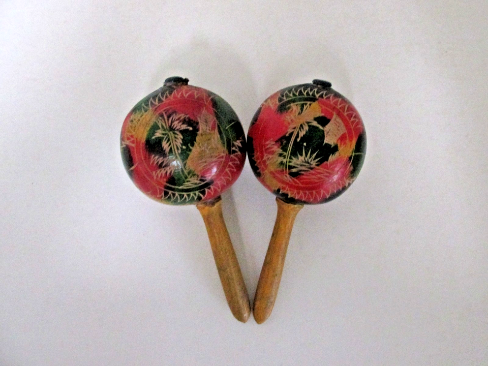 Vintage Souvenir Pair of Hand Carved Hand Painted Maracas Florida | eBay