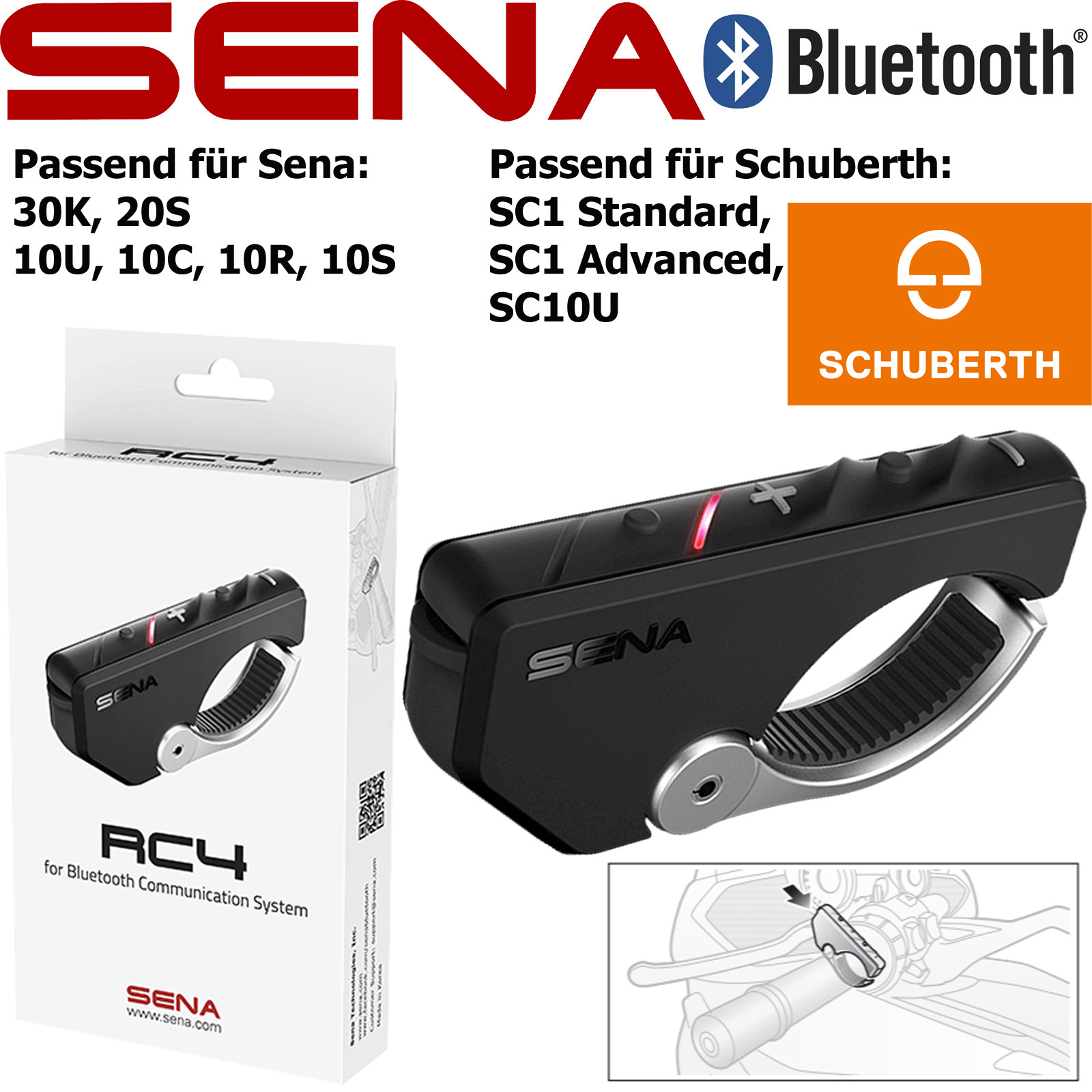 SENA Lenker Fernbedienung RC4 für 30K / 20S / 10 U C R S Schuberth SC1 ...