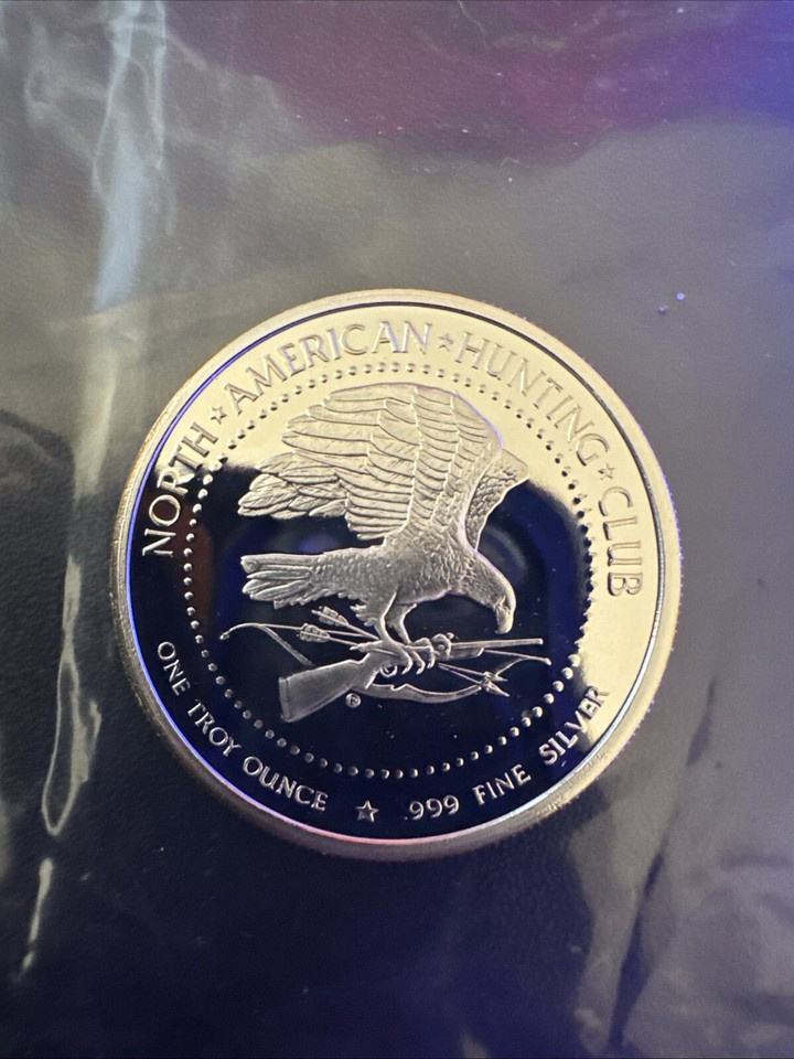 1 OZ .999 FINE SILVER ELK NORTH AMERICAN HUNTING CLUB PROOF LE COIN W ...