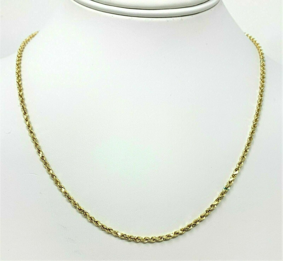 14K Solid Yellow Gold Rope Chain Necklace - 18" - Guaranteed 14K Pure ...