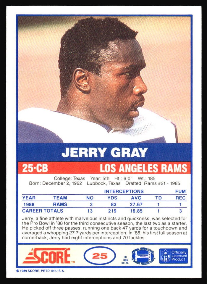 1989 Score Jerry Gray #25 Los Angeles Rams | eBay