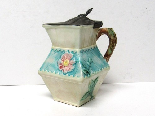 Joseph Roth English Majolica Antique Syrup Pitcher w/Pewter Lid ...