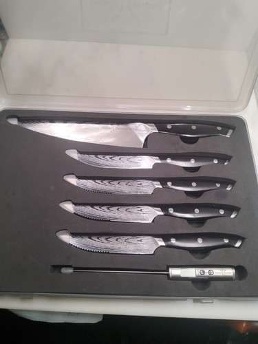Damascus Kitchen Knife Set Chef Steak Knives Thermometer Trusted ...