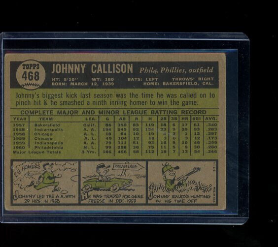 1961 TOPPS BASEBALL JOHNNY CALLISON # 468 | eBay