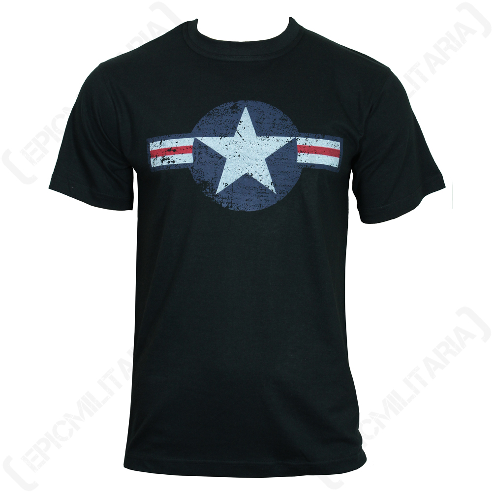 Black USAF T-Shirt - US American Air Force Roundel Star Stripes Top t ...