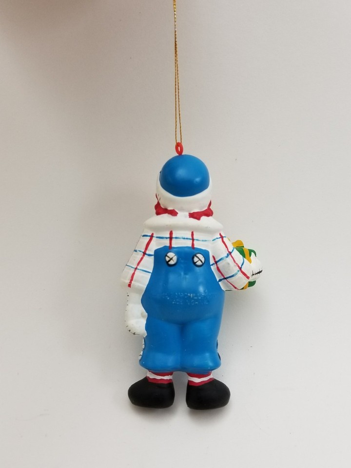 Vtg Rag Doll Andy Ornament 3.75in Holding a Christmas gift. Blue ...