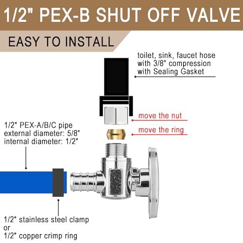4 Pieces Angle Valve Shut Off Valve 1/2" PEX-B Crimp x 3/8" Compression ...