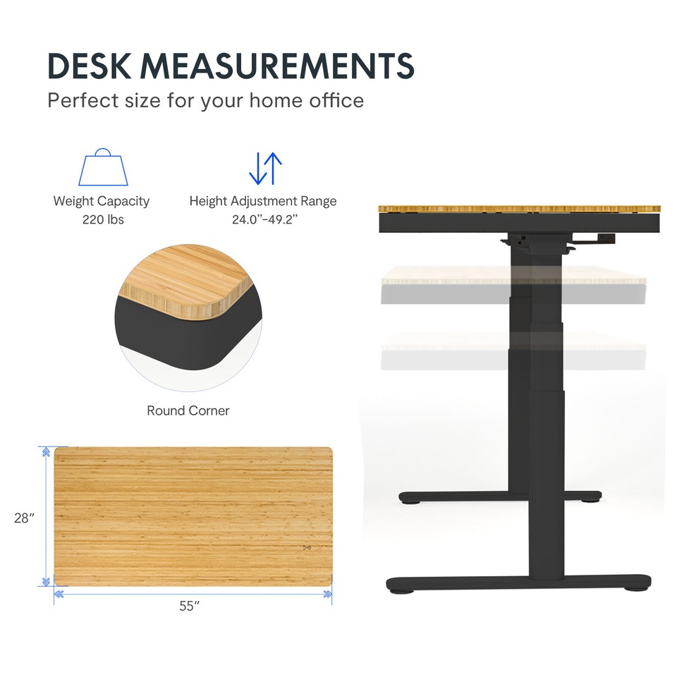 FLEXISPOT Dual Motor 55" Bamboo Desktop Electric Standing Desk Wireless ...