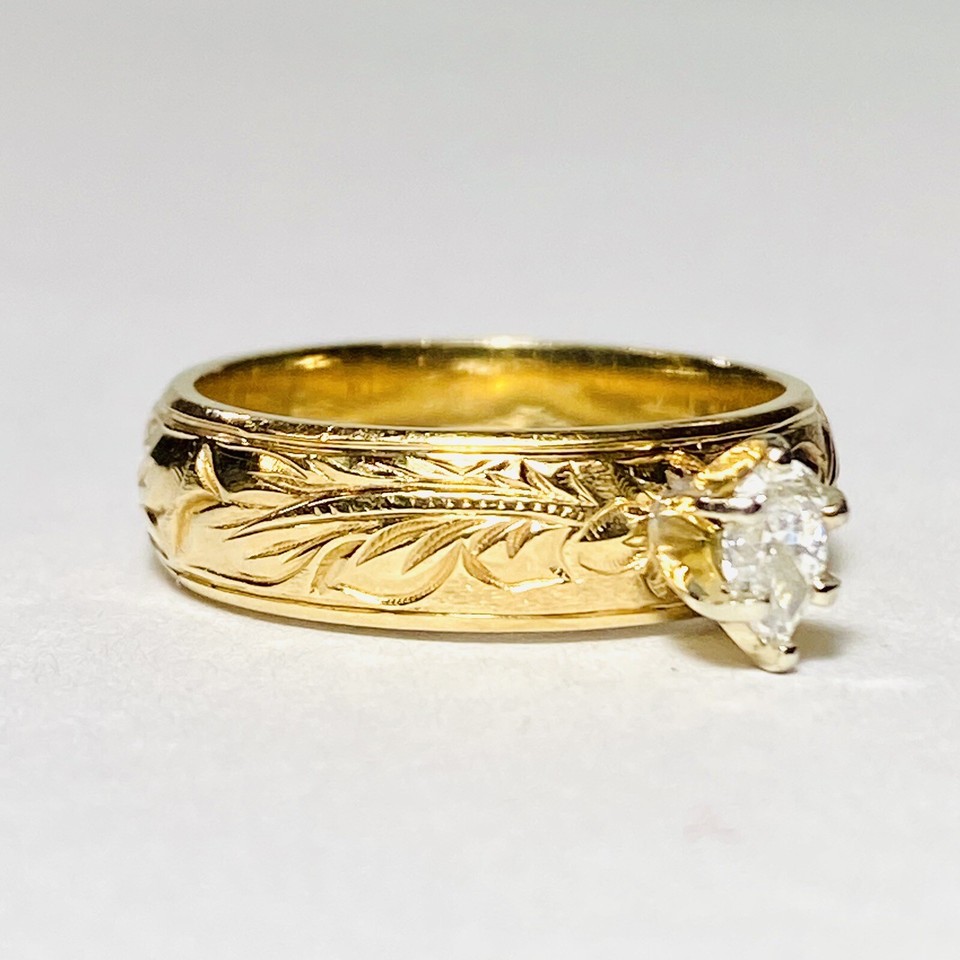 Royal Hawaiian Heritage 14K Yellow Gold Maile Leaf 0.32ct Diamond Sz 8 ...