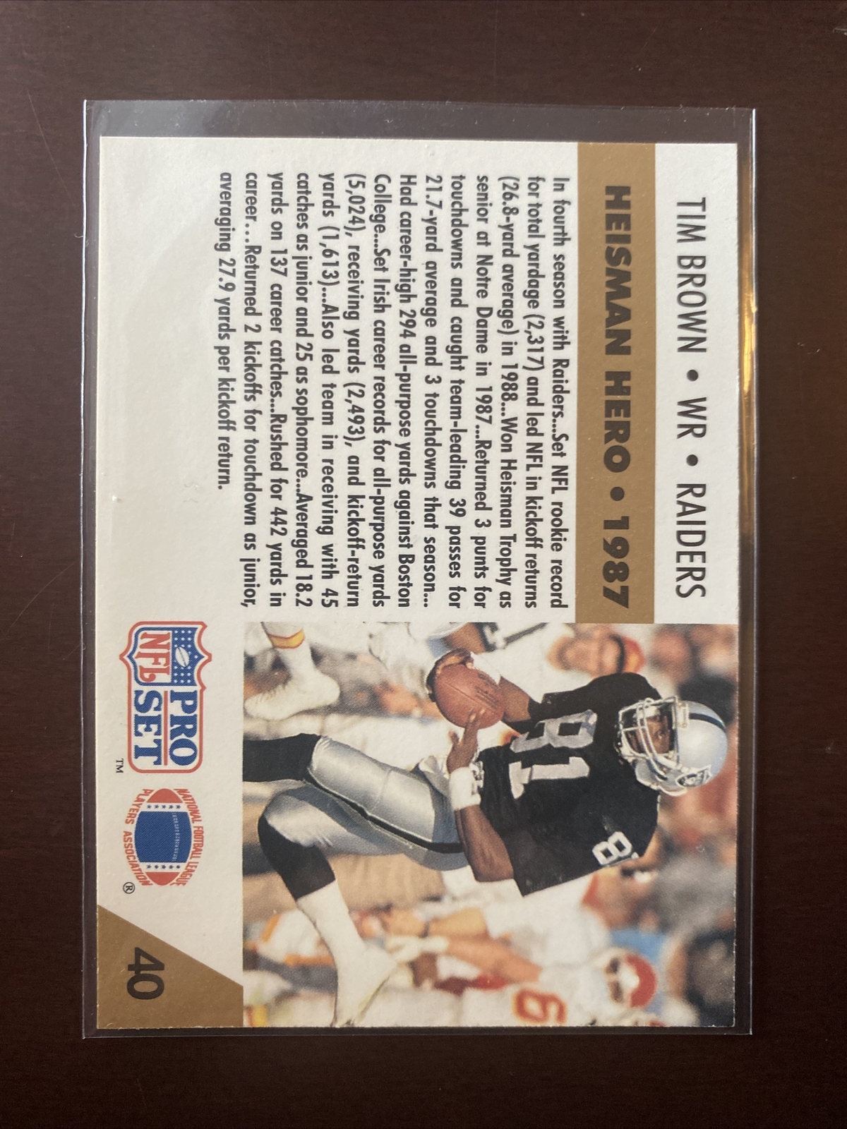 Tim Brown Notre Dame Heisman Hero 1987 - Raiders NFL Pro Set 1991 #40 ...