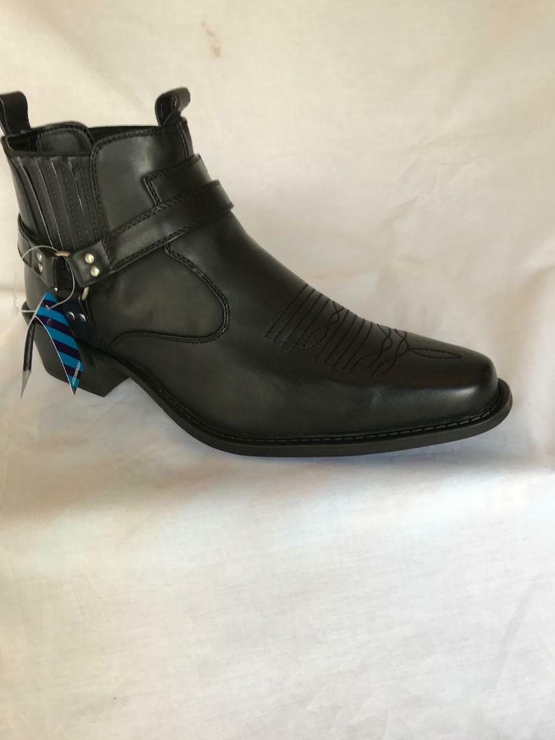 Mens Cuban Heel Ankle Western Cowboy Boots Black Tan Eastwood Chisel ...