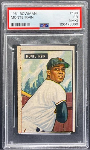 1951 Bowman Baseball #198 MONTE IRVIN Rookie Card RC New York Giants ...