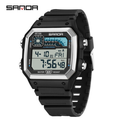 SANDA Men's Sports Outdoor waterproof Watch Square Fashion Electronic ...