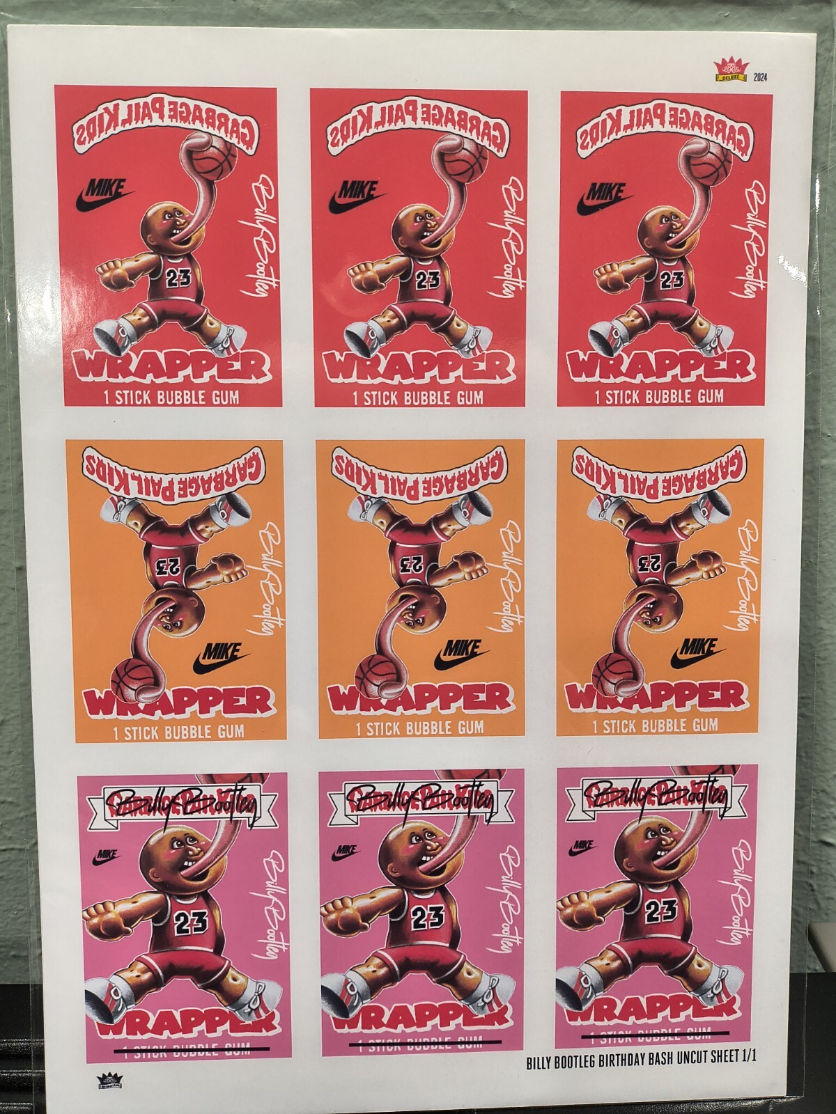 BILLY BOOTLEG BIRTHDAY BASH 1/1 UNCUT MICHAEL JORDAN GPK SHEET ...