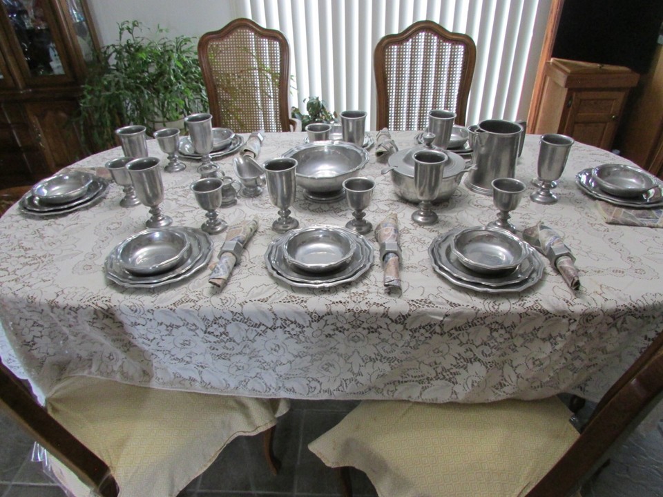 Wilton RWP Columbia Pewter Dinnerware Set of 8 Queen Ann Style-Vintage ...