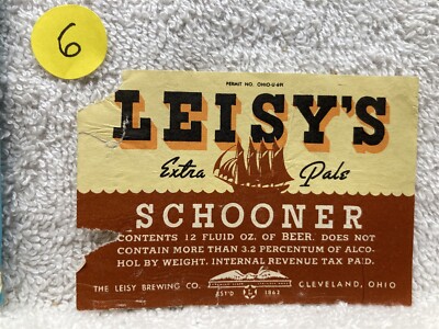 1940's 1950's 1960's Leisy's Schooner Beer Label Leisy Brewing Co ...
