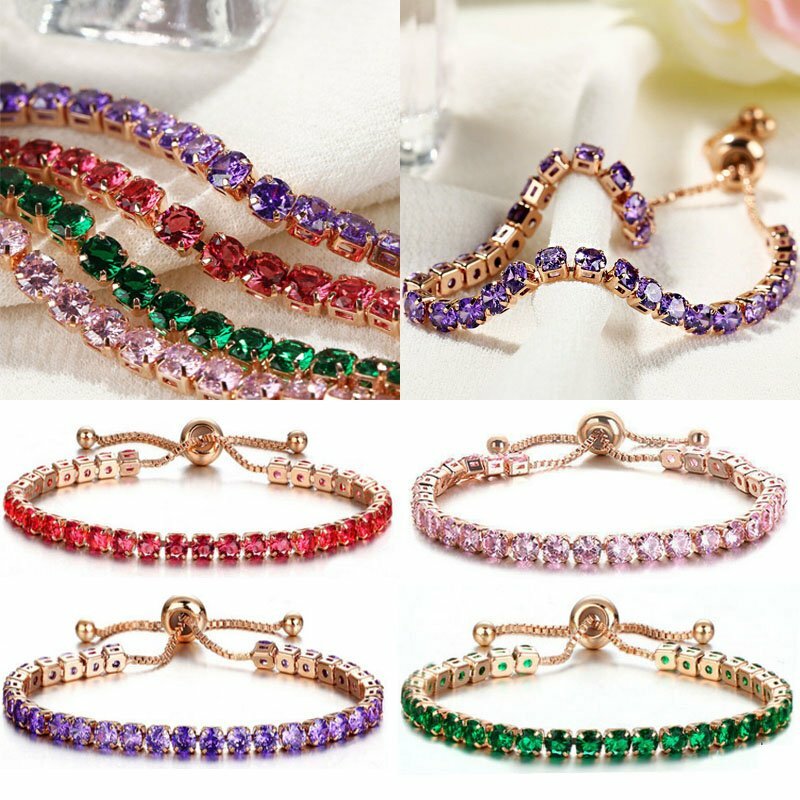 Fashion Cubic Zirconia 925 Silver Plated Bracelets Crystal Chain Women ...