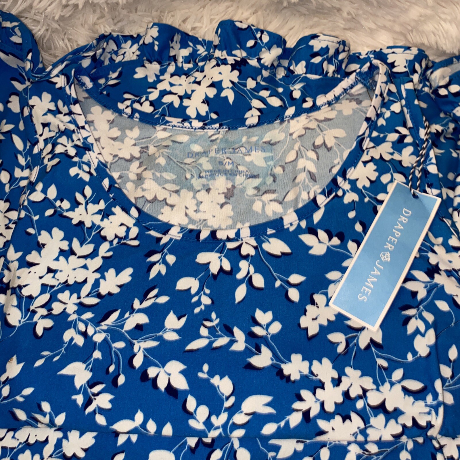 Draper James Blue Floral Sleeveless Pullover Ruffle Nightie Dress Size ...