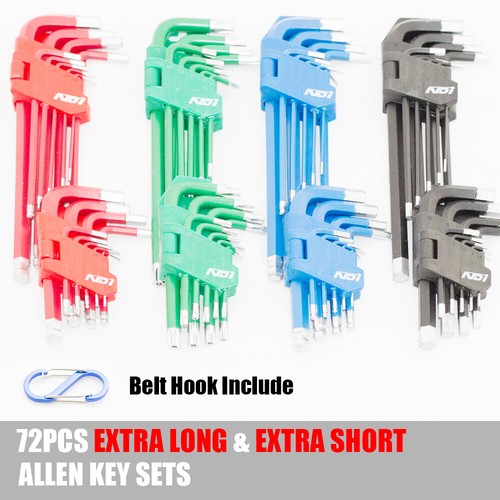 72 PCS EXTRA LONG + SHORT ARM ALLEN KEYS HEX SET METRIC + IMPERIAL ...