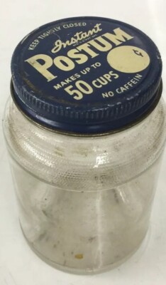 Vintage 1940 Instant Postum Glass jar and Lid Caffeine Misspelled Error ...