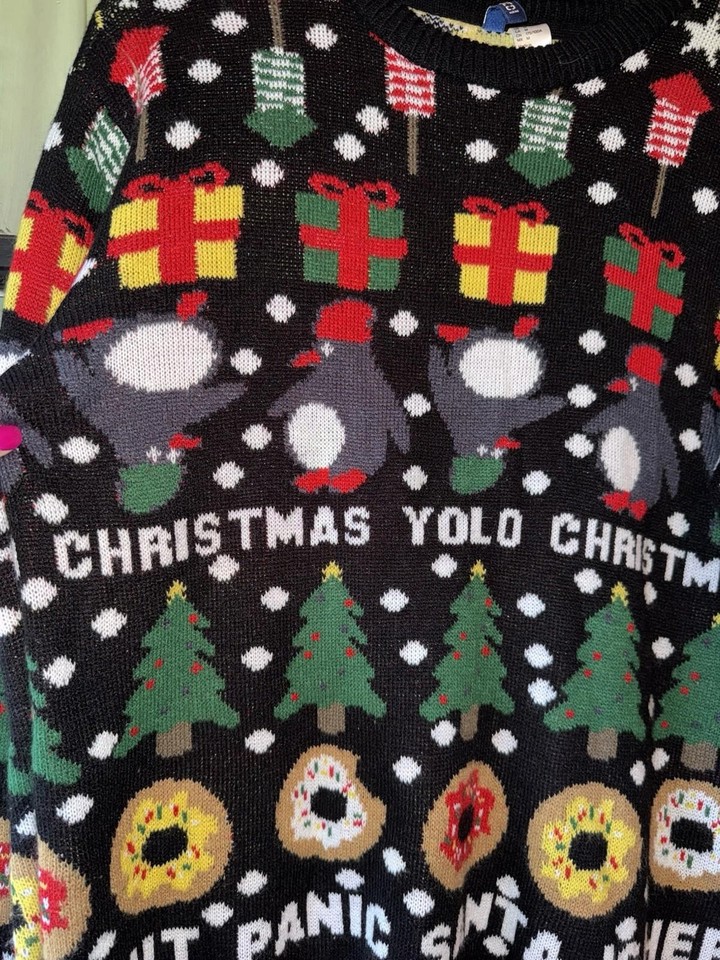 H&M Divided Ugly Christmas Sweater Unisex M YOLO Donut Panic, It’s ...