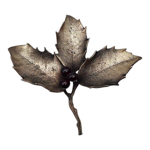 Vintage Michael Michaud Holly Leaf & Berry Red Garnet On Bronze Brooch ...
