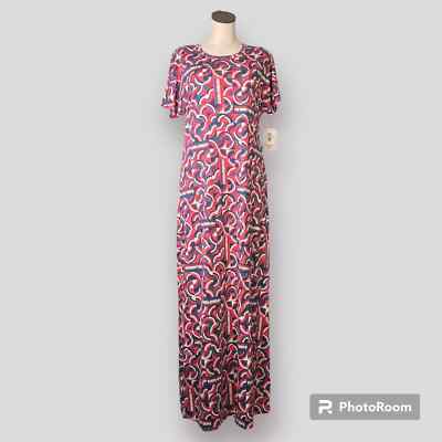 LuLaRoe Maria Maxi Dress Red White Blue Patriotic Spellout Retro Print ...