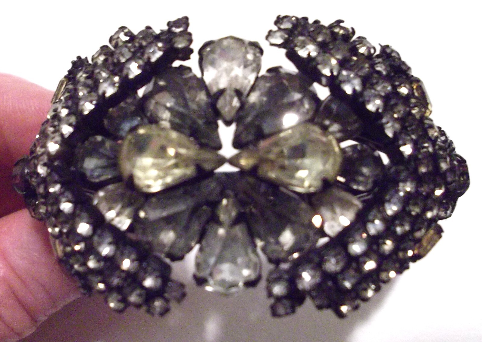 RARE VTG Signed HOBE' Rhinestone Necklace & Clamper Bracelet Set Black ...