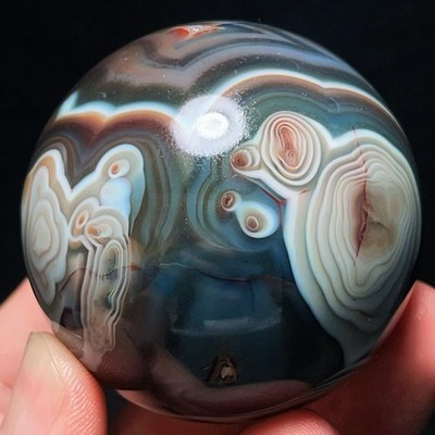 TOP 213G Polished Silk Banded Lace Agate Sphere Crystal Stone ...