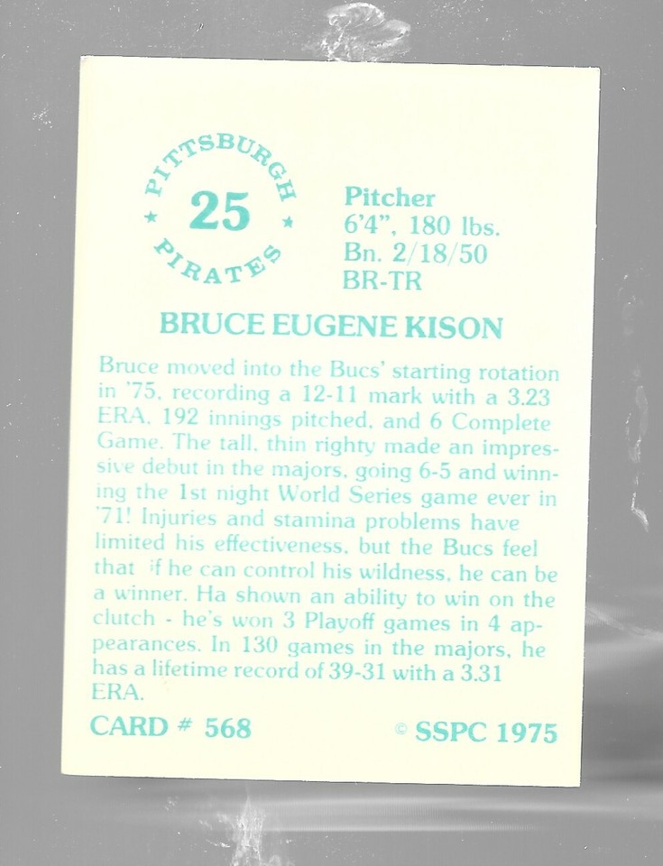1976 SSPC Bruce Kison 568 Pittsburgh Pirates Baseball Card | eBay