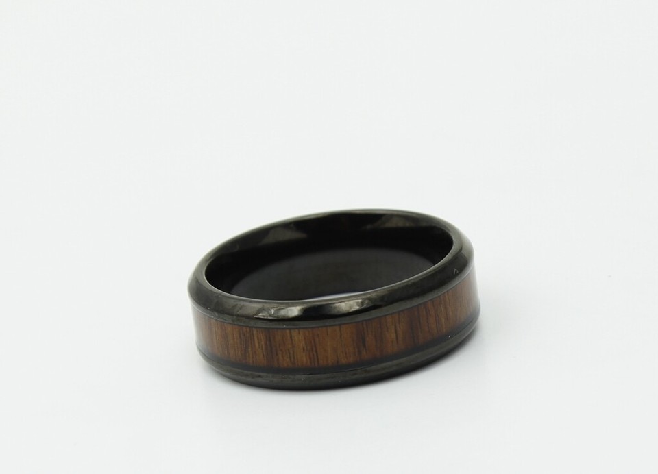 Chic Fashion Men/ Women Sabilli Wood Titanium Stainless Steel Ring 8-12 ...
