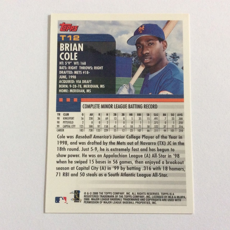 2000 Topps T12 Brian Cole New York Mets RC | eBay
