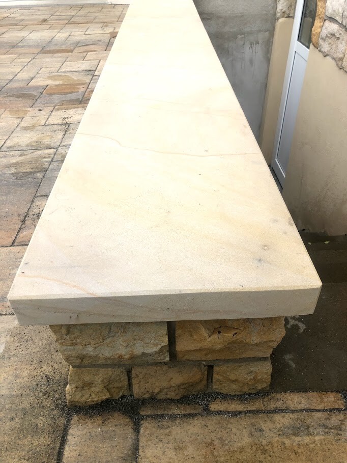 SANDSTEIN Mauerabdeckung Abdeckplatte Pfeilerabdeckung Naturstein gelb ...