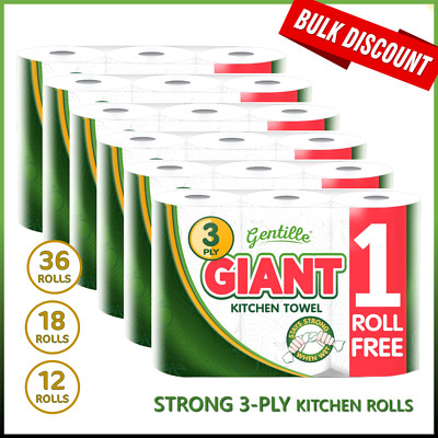 18 Kitchen Roll Gentille Giant, 3PLY Towel Paper Roll, Extra Thick ...