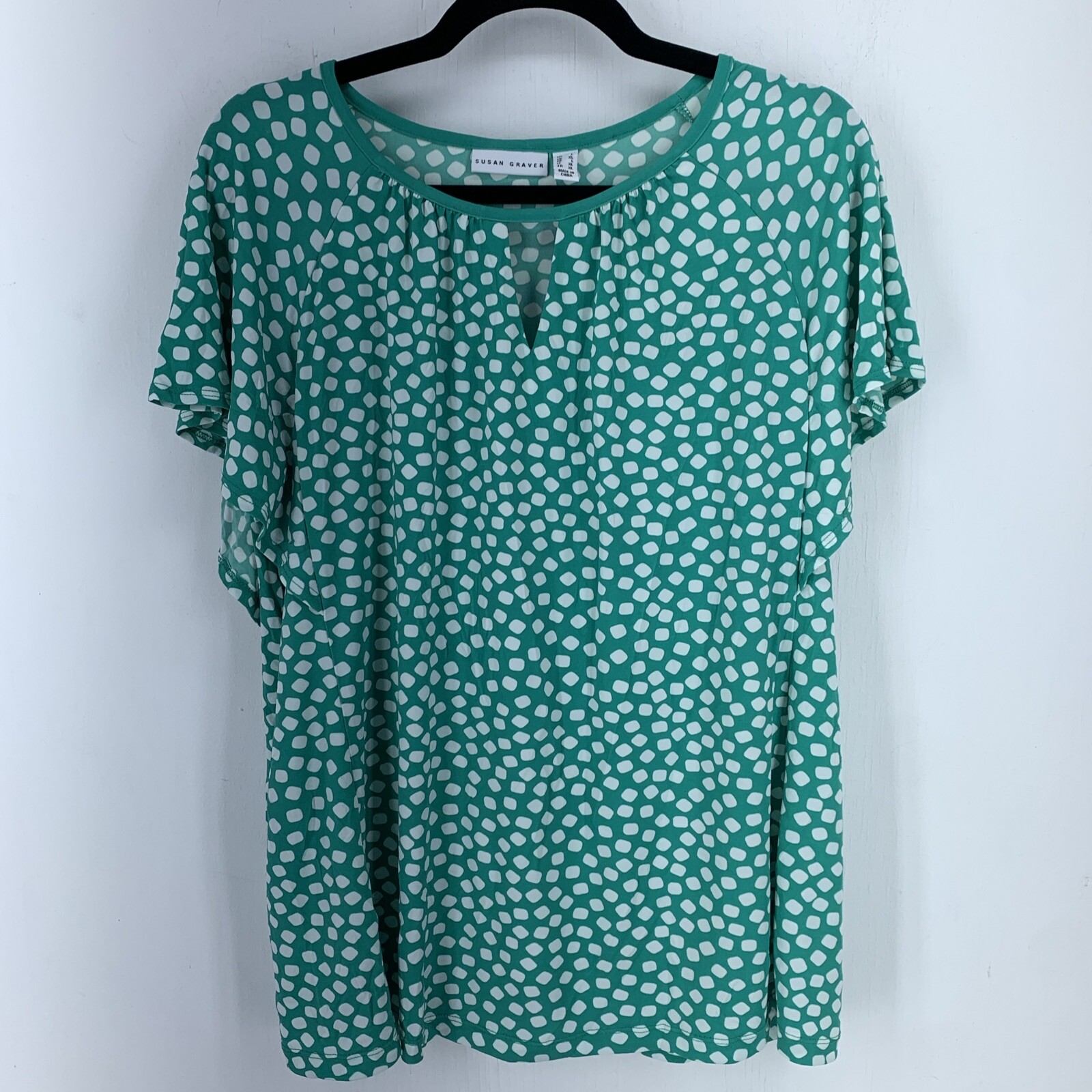 Susan Graver Womens Large Pullover Blouse Top Liquid Knit Polka Dot