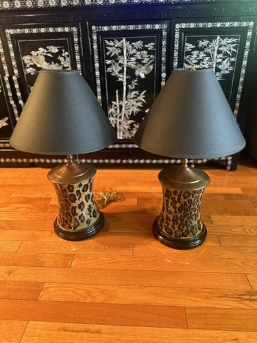 Pair (2) of Rare Vintage Glass Leopard Print Lamps 16" | eBay