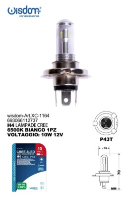 Lampadina LED H4 CREE Wisdom Art XC 1164 6500K Singola 10W Alta ...