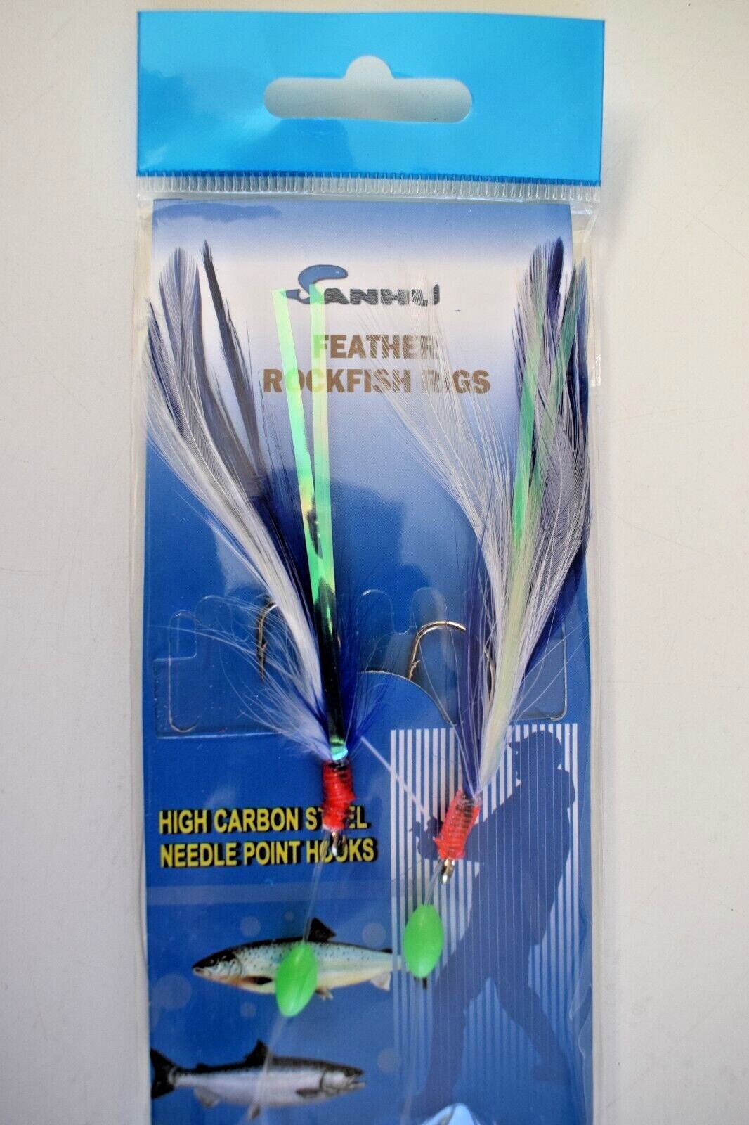 4,10,15,50 Packs 3/0 Rockfish Cod Feather 2 Hooks Bait Rigs Select ...