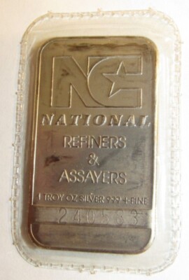 Vintage National Refiners & Assayers 1 Troy Oz. .999 Silver Bar ...