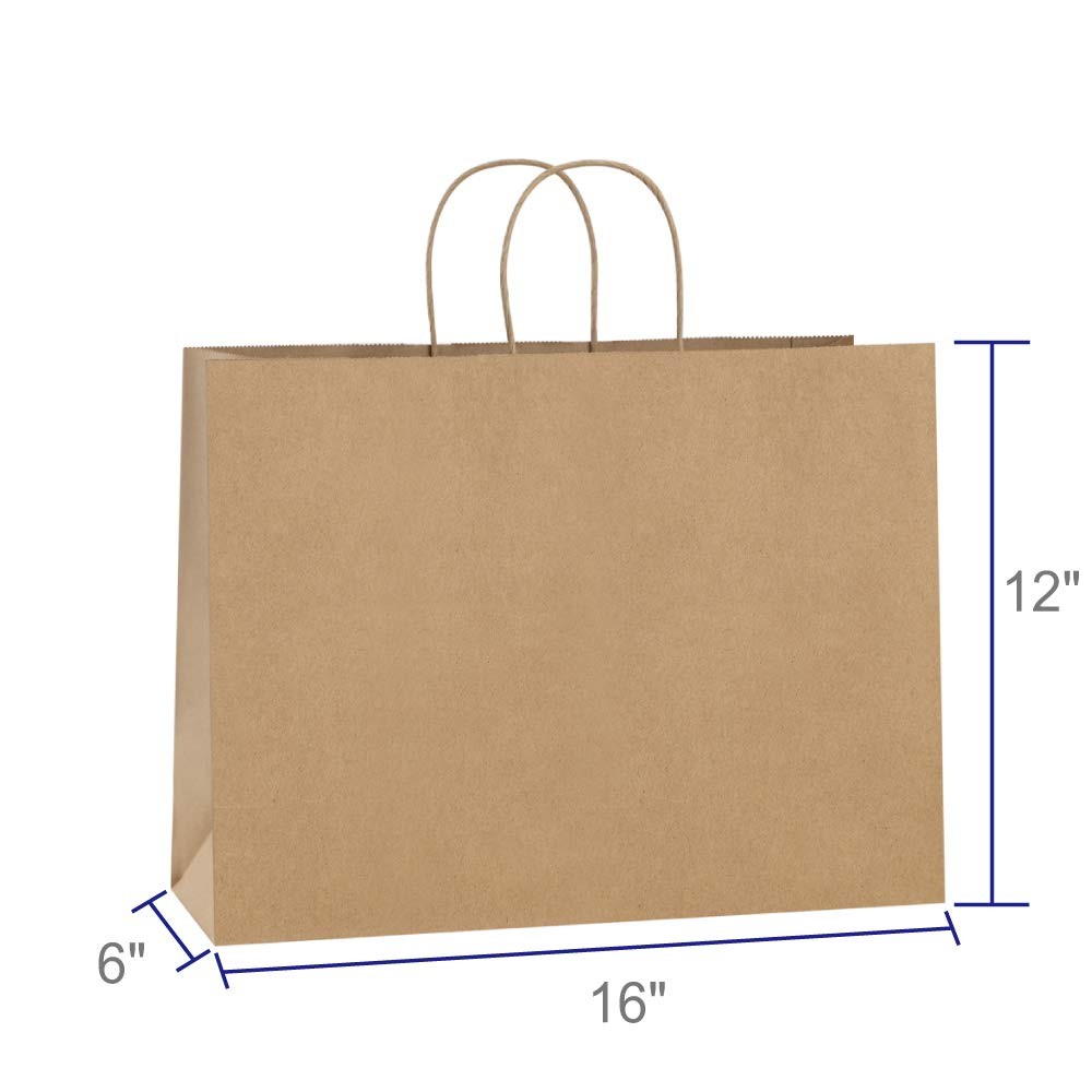16x6x12 Inches 50Pcs Brown Kraft Paper Bags with Handles Bulk, Large ...