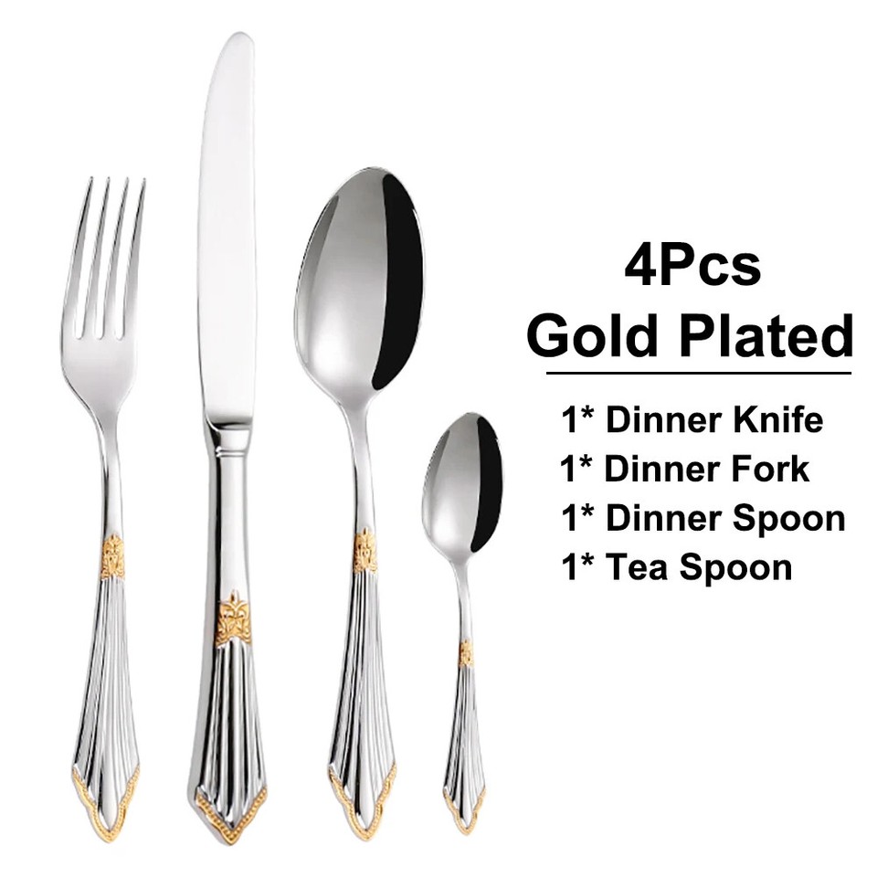 4/24 Pieces Cutlery Set Stainless Steel Gold Plated Tableware ...