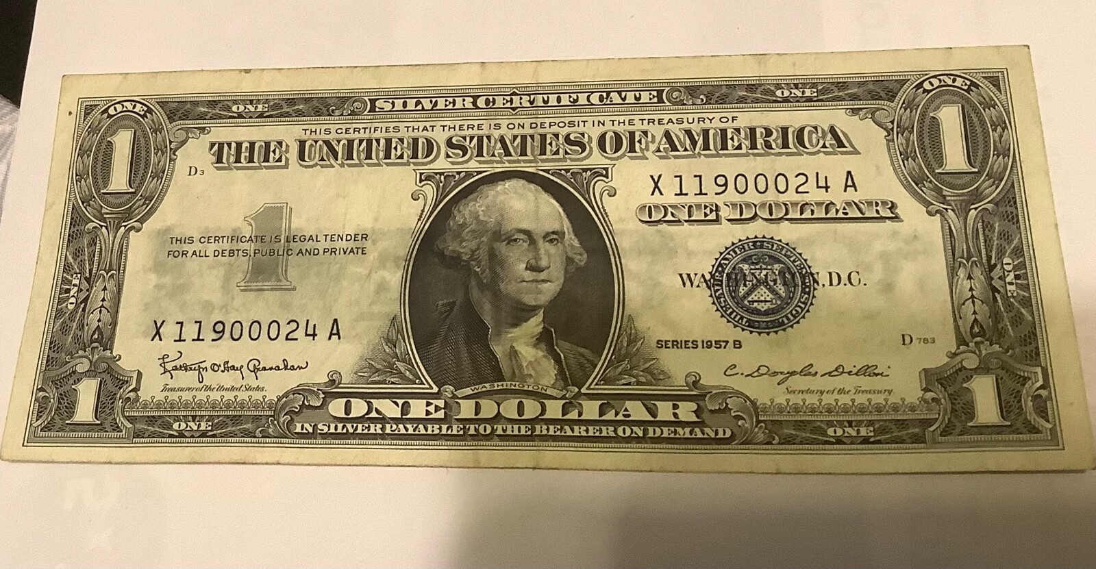 1957 One Dollar Blue Seal Series B Note Silver Certificate Crisp Bill ...